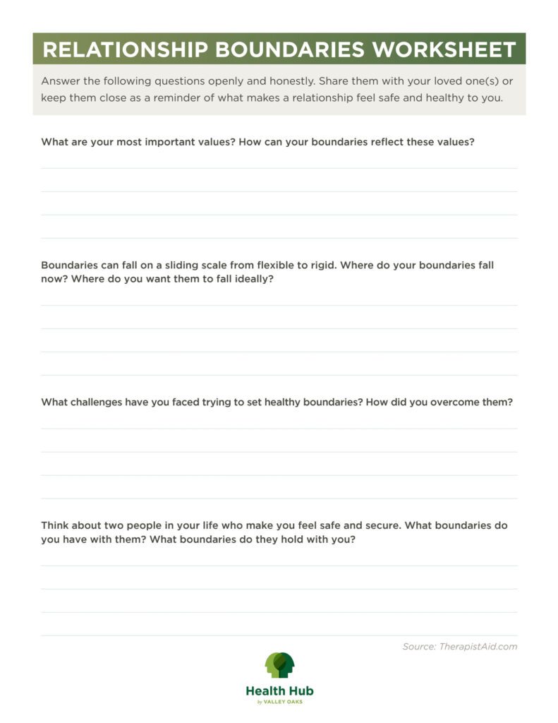 Relationship Boundaries Worksheet Valley Oaks Health Relationship Boundaries Worksheet Valley Oaks Health